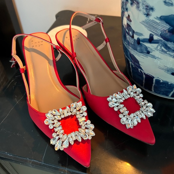 a new day | Shoes | Annette Satin Slingback Heels With Memory Foam 8 ...